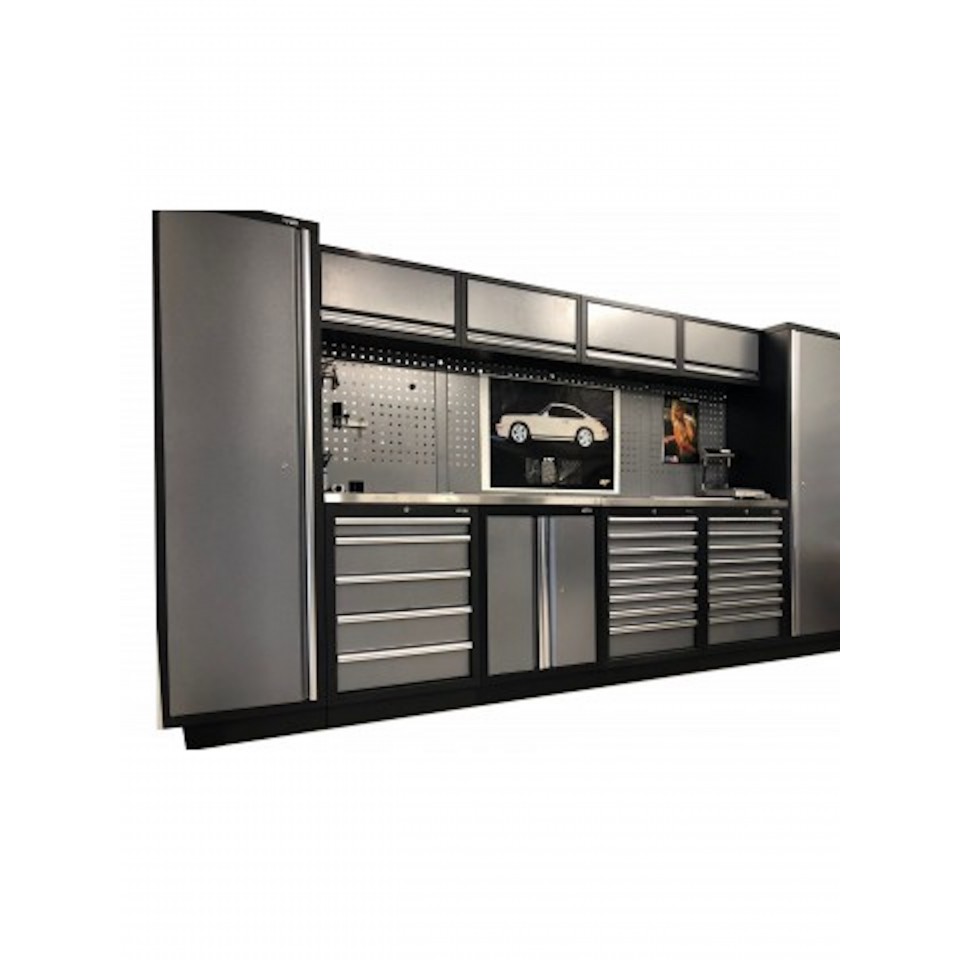 SÉRIE GARAGE PROFESSIONNEL AVEC 4 PANNEAUX D'APPUI ET 2 ARMOIRES HAUTES